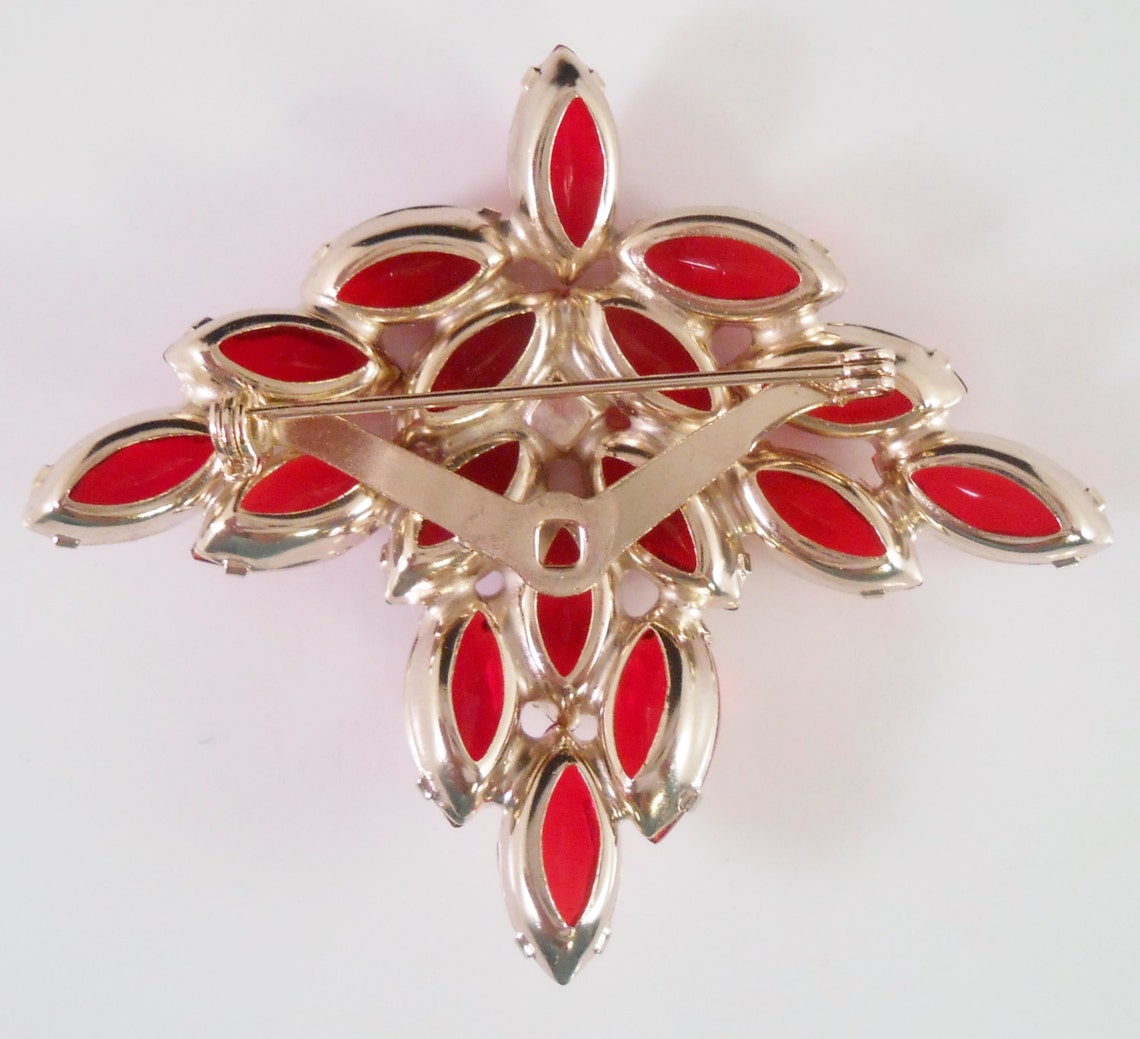 Ruby Red Glass Open Back Brooch Pin - Etsy