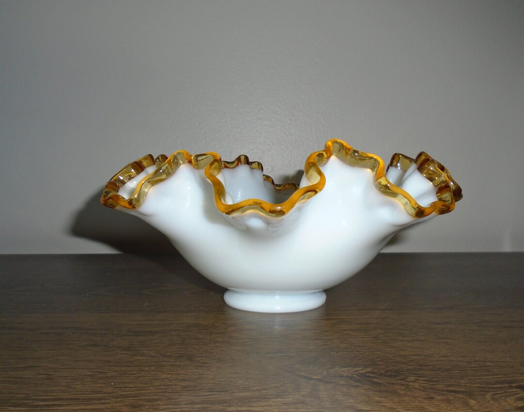 Fenton, Fenton Glass, Fenton Milk Glass, Fenton Gold Crest, Ruffled ...