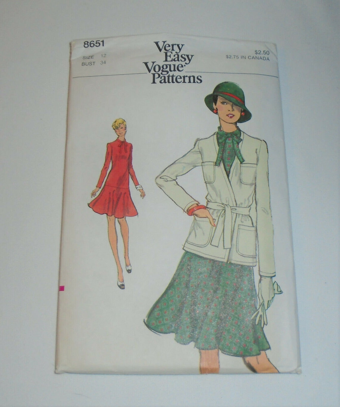 1973 Vogue Pattern Very Easy #8651 Size 12 Bust 34 Dress Jacket Uncut ...