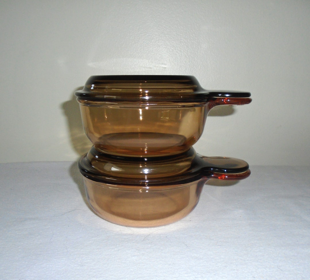 Corning Visions Amber Glass Grab It With Lids 150 B Set of Two Vintage ...