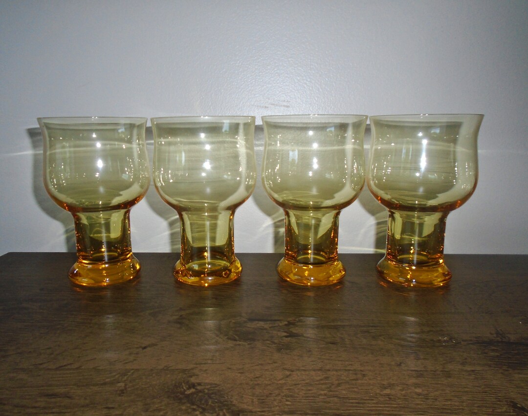 Lenox Crystal Clarion Yellow Water Goblet Glasses Vintage Set of Four ...