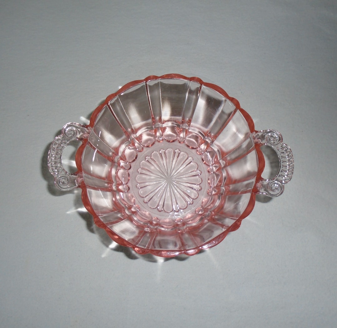Anchor Hocking Old Cafe Pink Two Handled Bowl Dish Candy Bon Bon Nuts ...