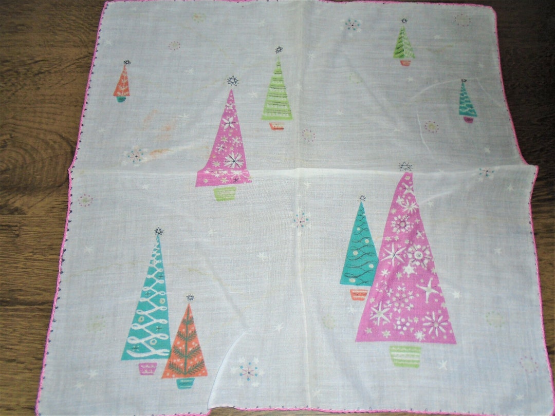 Vintage Christmas Hankie Cotton Handkerchief Mid Century Christmas ...
