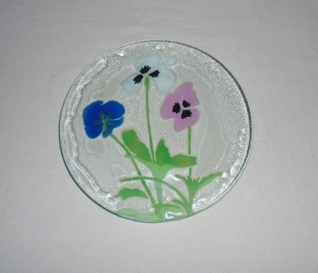 Travis Fused Glass Plate With Pansies Flowers Spring 1990s Art Glass - Etsy