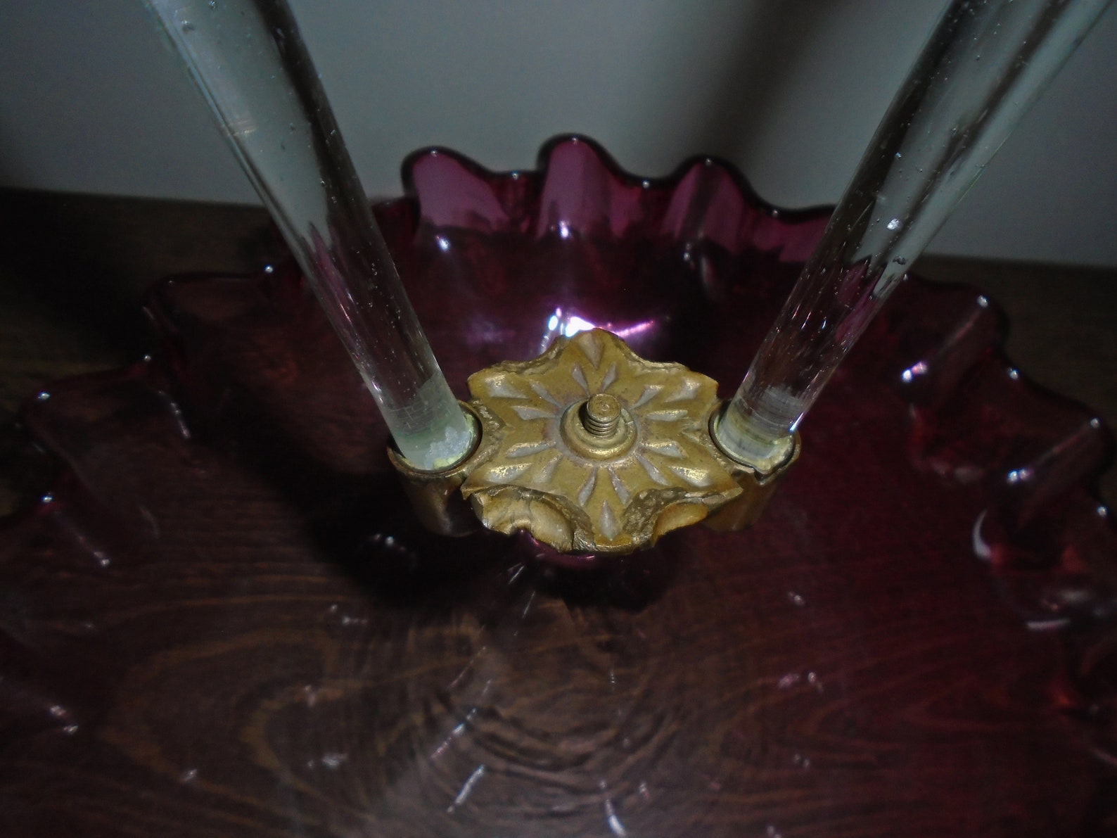 Victorian Cranberry Glass Flute Epergne Centerpiece Vase Antique - Etsy