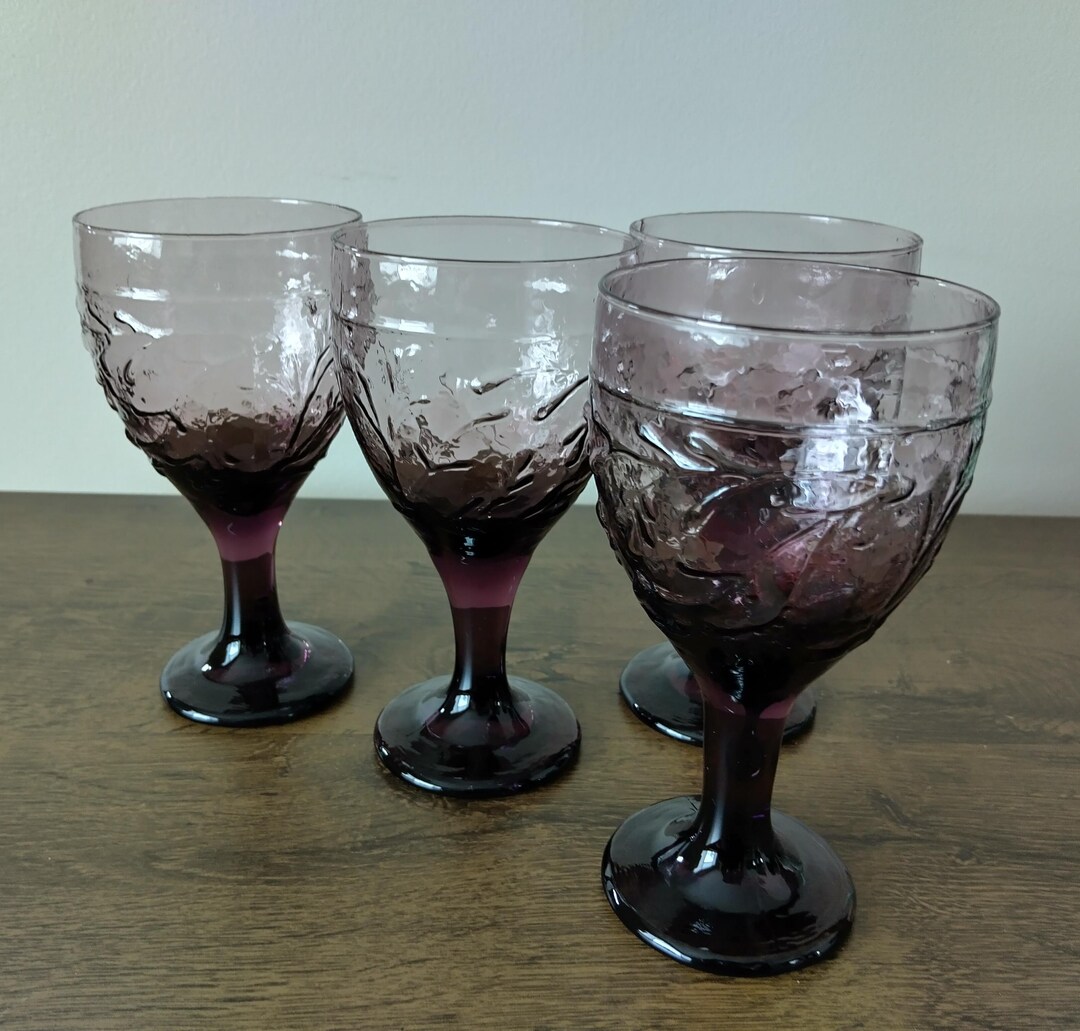 Libbey Garden Vine Violet Water Glass Goblet Set of 4 Vintage Glassware ...