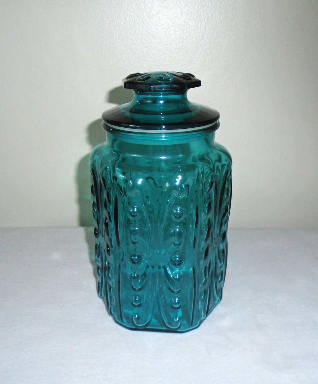 Federal Glass Canister Jar Show off Blue Large Vintage 1970s Kitchen ...