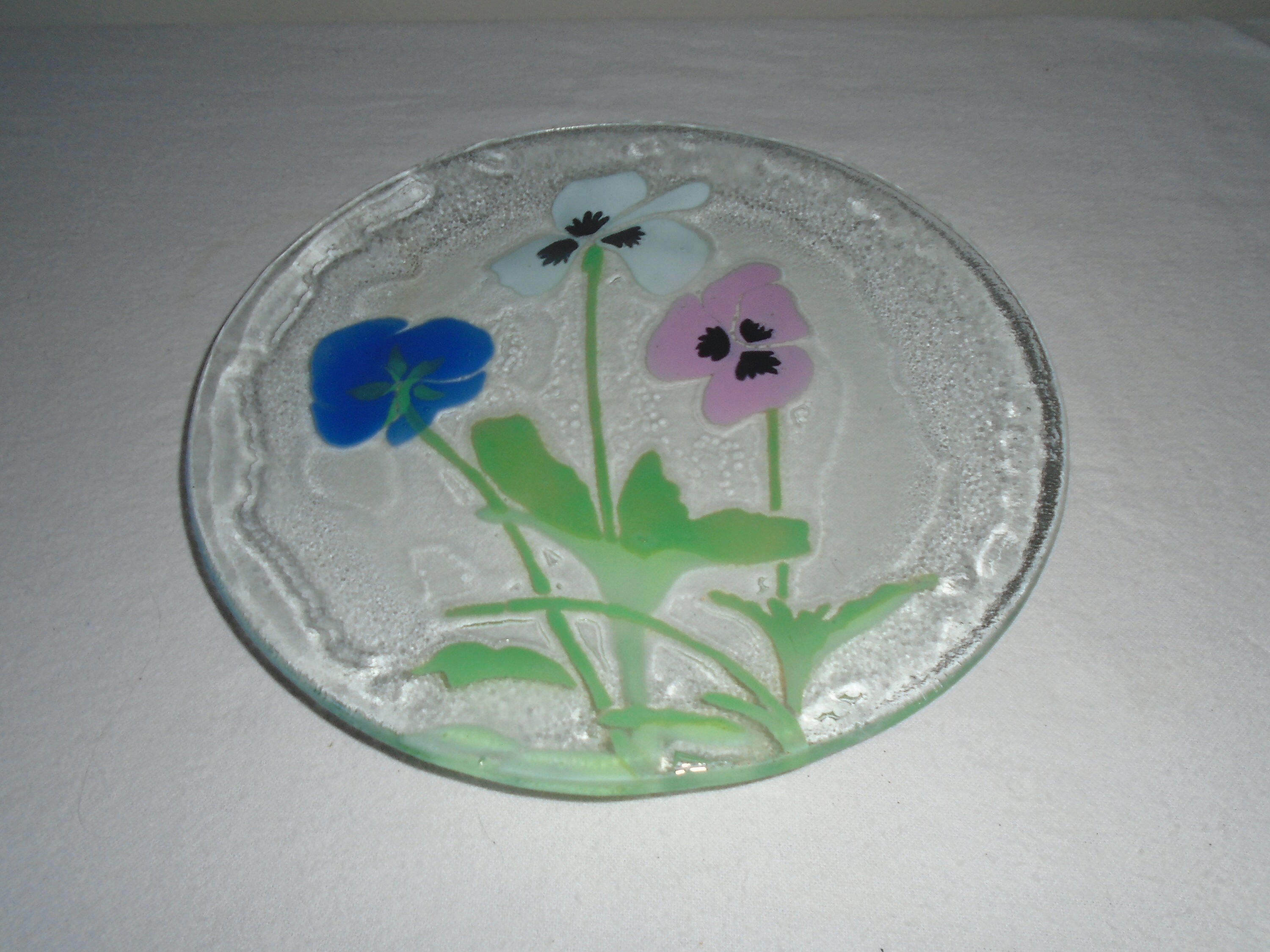 Travis Fused Glass Plate With Pansies Flowers Spring 1990s Art Glass - Etsy
