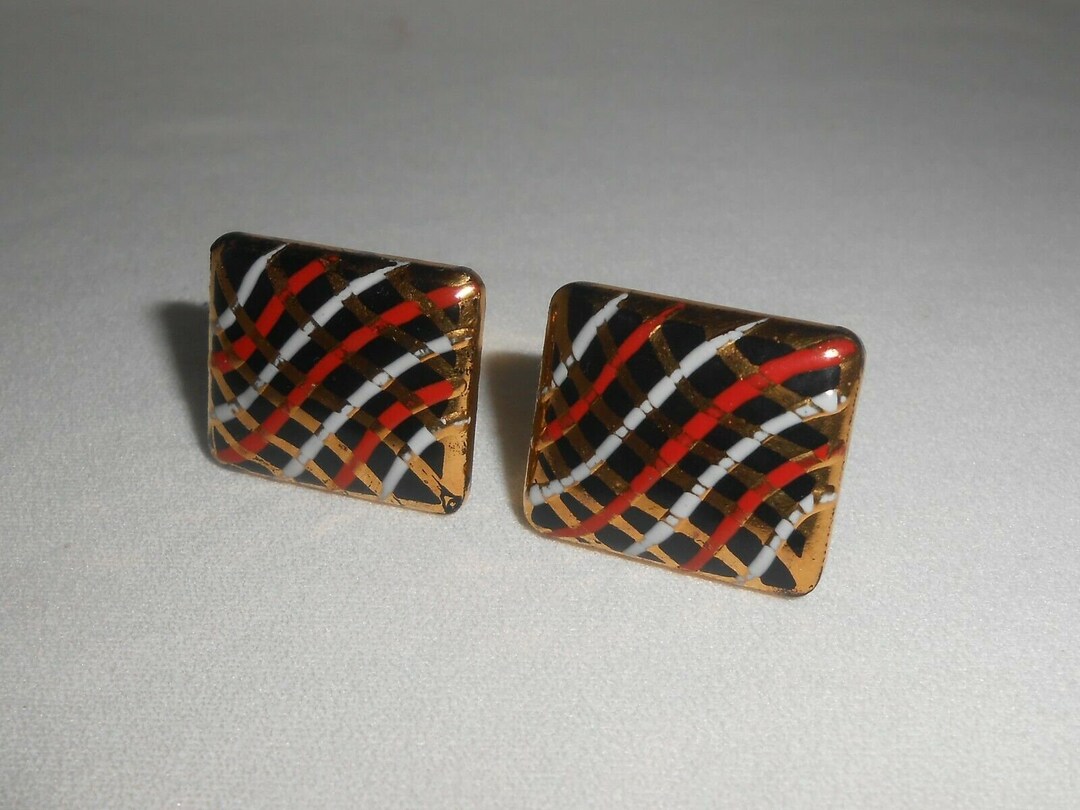 Victoria Flemming Enamel Cufflinks – Red White Black Geometric Design ...