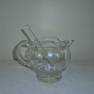 Mid Century Glass Footed Cocktail Pitcher With Glass Stirrer Vintage ...