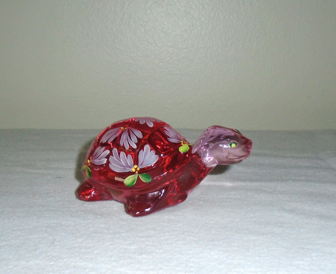 Fenton Pink Glass Hand Painted Turtle Figurine Artist Signed E. Lowe - Etsy