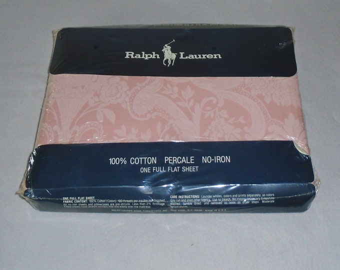 Ralph Lauren Home Avery Pink Damask Double Flat Sheet NOS Made USA ...