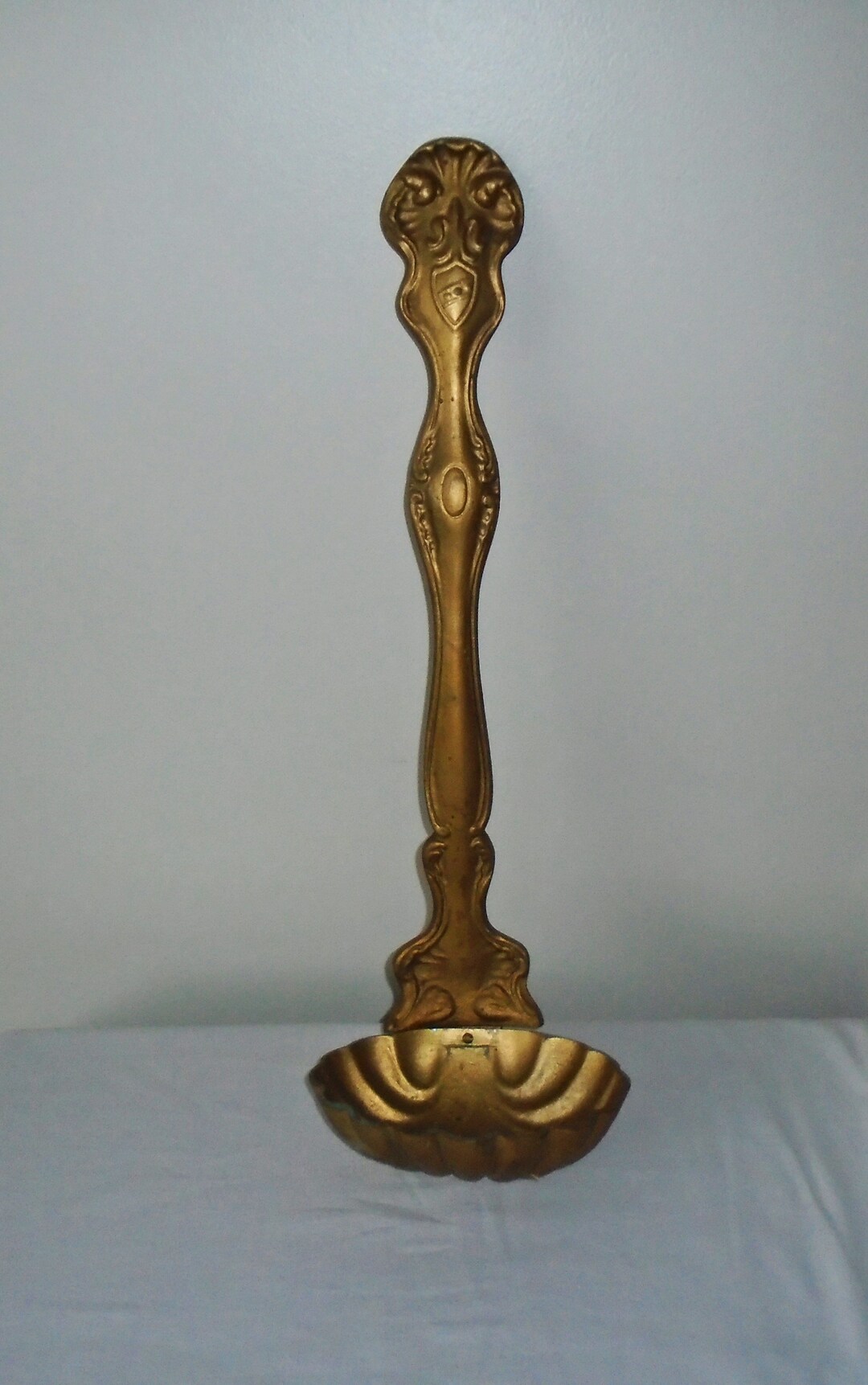 Vintage Holy Water Font Cast Metal Wall Mount Religious Gold Gilt 25 ...