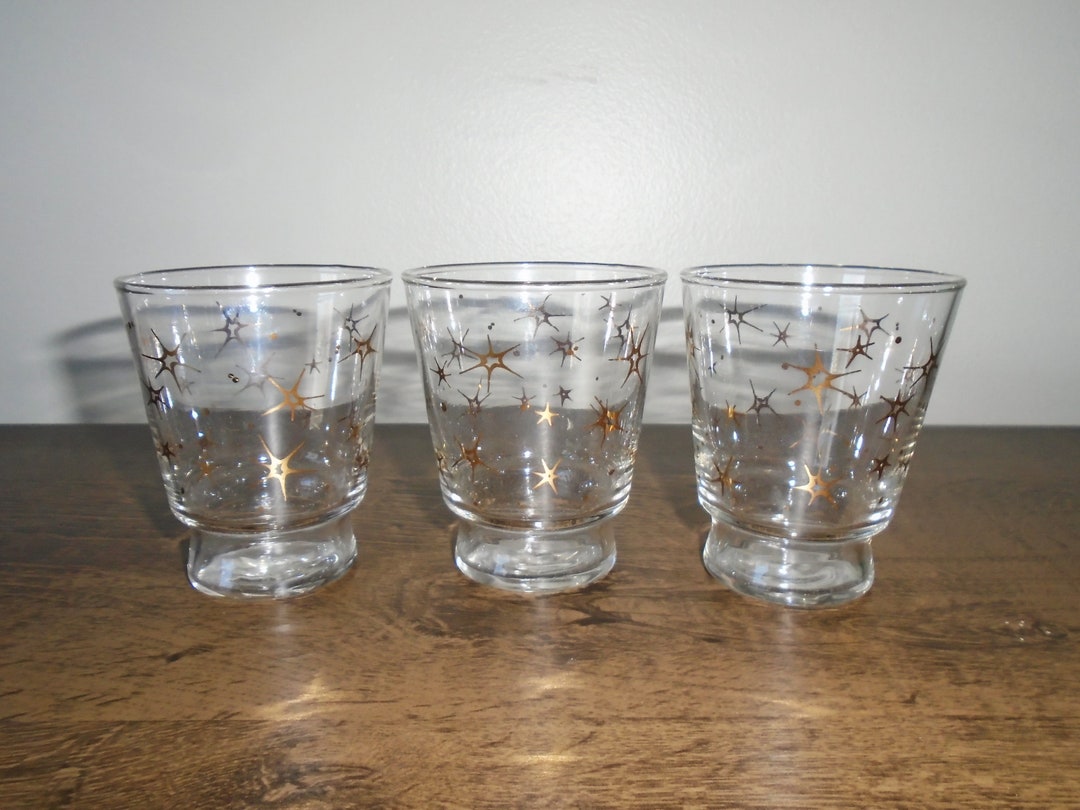 Libbey Cocktail Footed Glasses Mid Century Gold Atomic Starburst ...