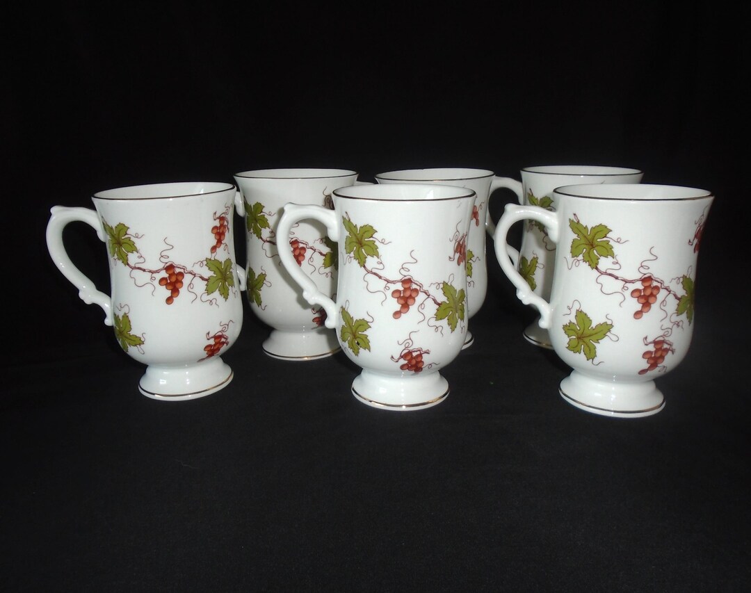 Royal Victoria Mugs Cups Set of 6 Red Grapes Green Leaves English Bone ...