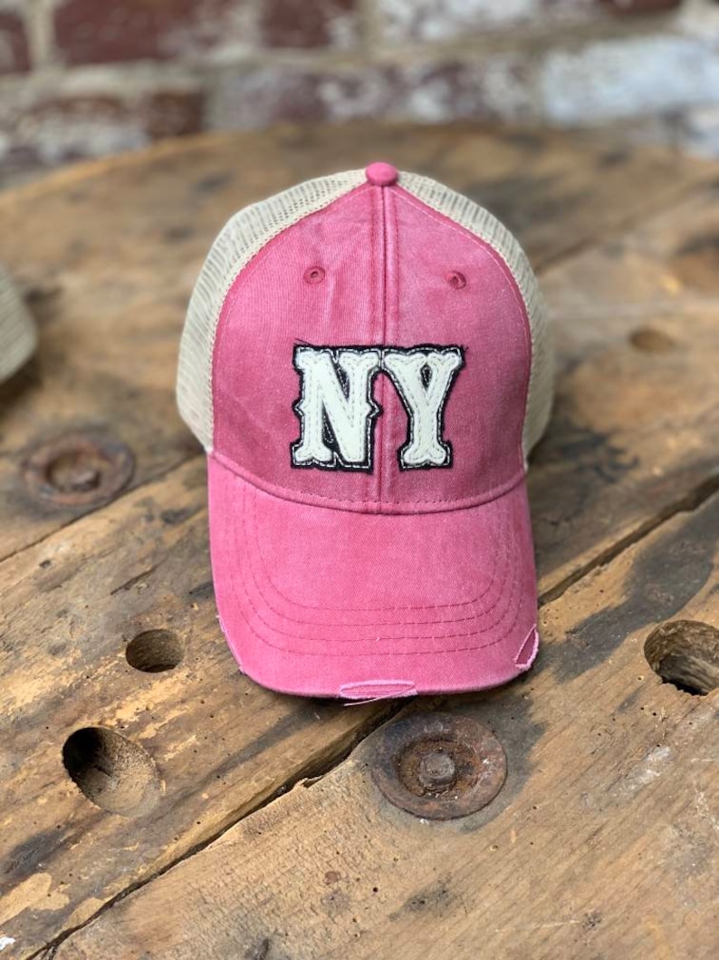 NY Hand Cut Merino Wool Lettering Trucker Hat, Baseball Cap Embroidered ...