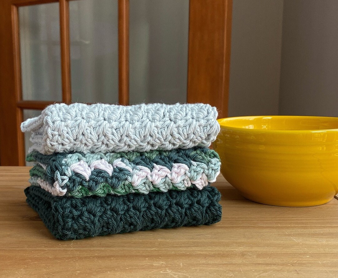 Green Crochet Cotton Dishcloth Set: Modern Kitchen Towels - Etsy