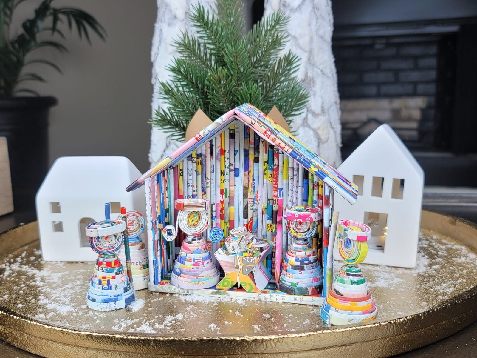 Nativity Set Handmade Decor – Colorful Recycled Paper Christmas Display ...