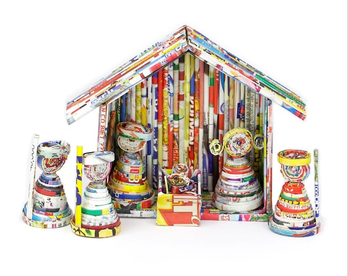 Nativity Set Handmade Decor – Colorful Recycled Paper Christmas Display ...
