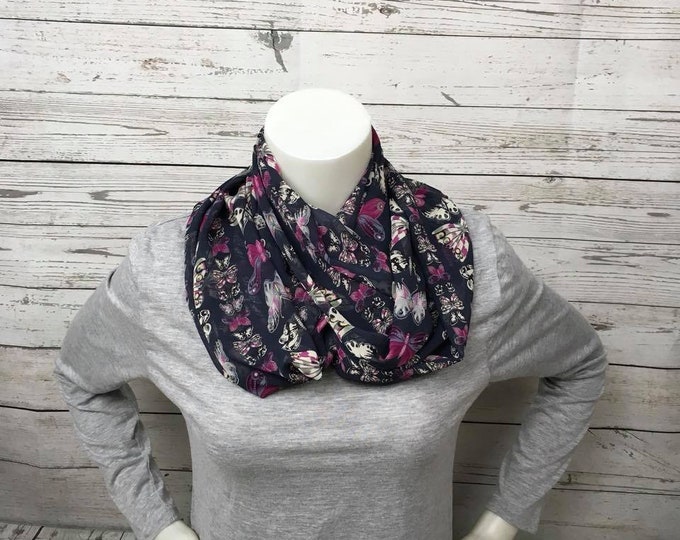 Navy Lightweight Butterfly Infinity Scarf, Butterfly Loop Scarf ...