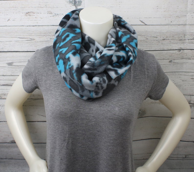 Gray and Blue Leopard Fleece Infinity Scarf Gray Fleece | Etsy