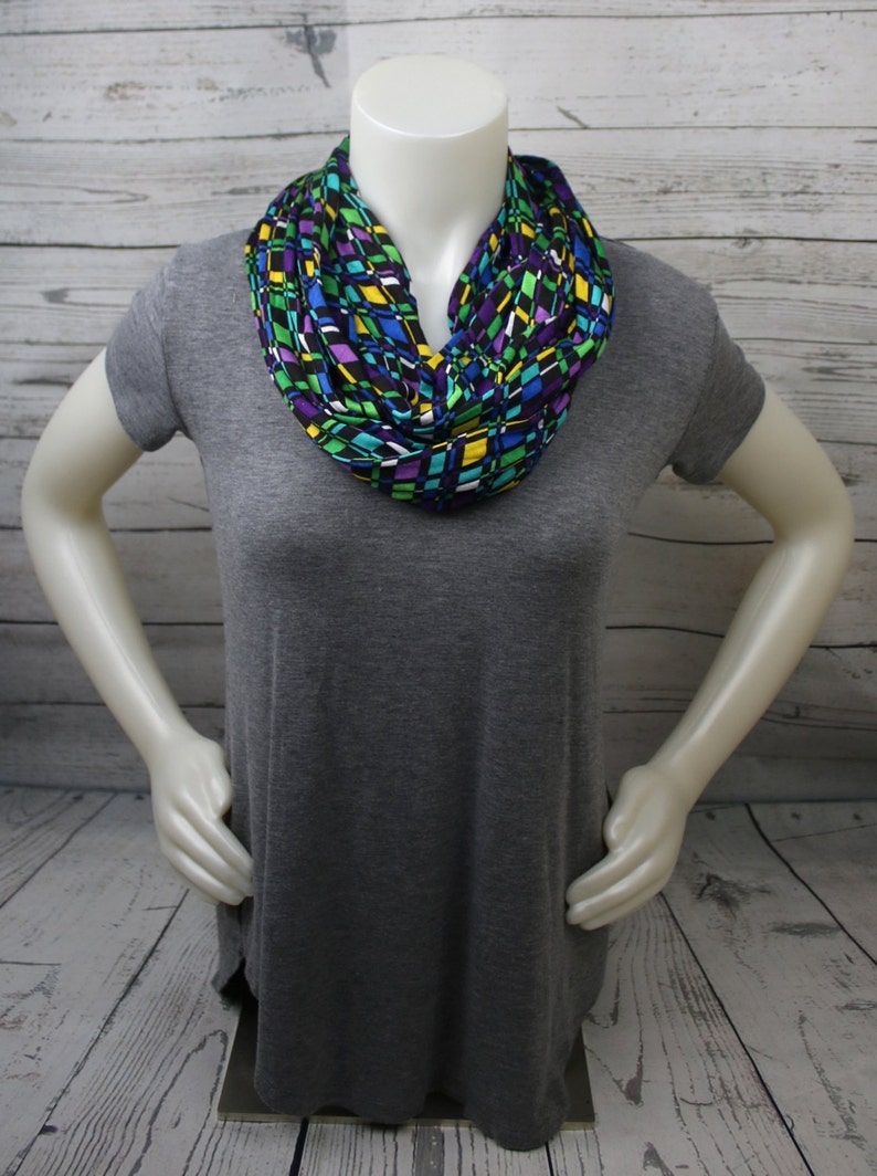 Multicolor Knit Infinity Scarf, Stain Glass Print Scarf - Etsy