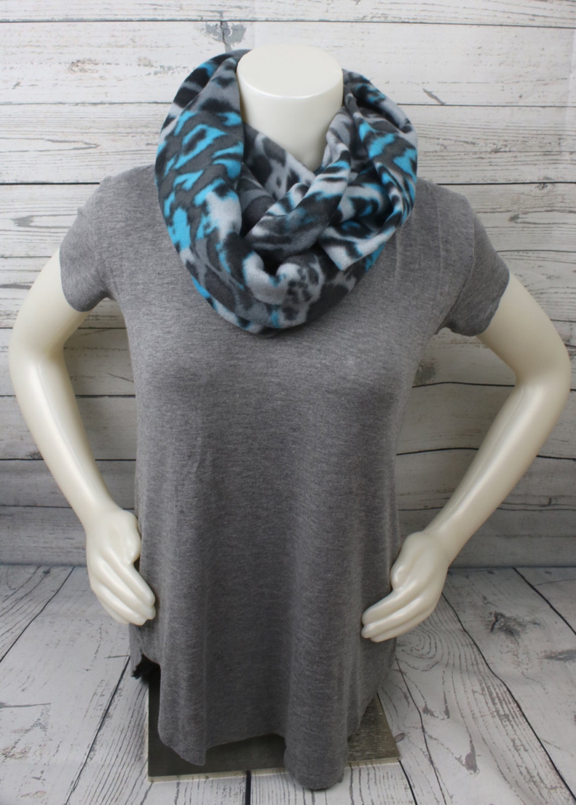 Gray and Blue Leopard Fleece Infinity Scarf Gray Fleece | Etsy