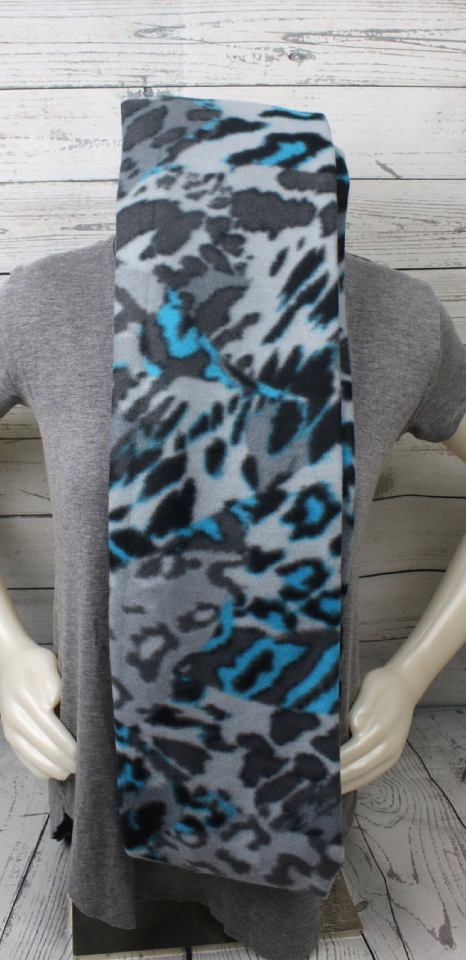 Gray and Blue Leopard Fleece Infinity Scarf Gray Fleece | Etsy