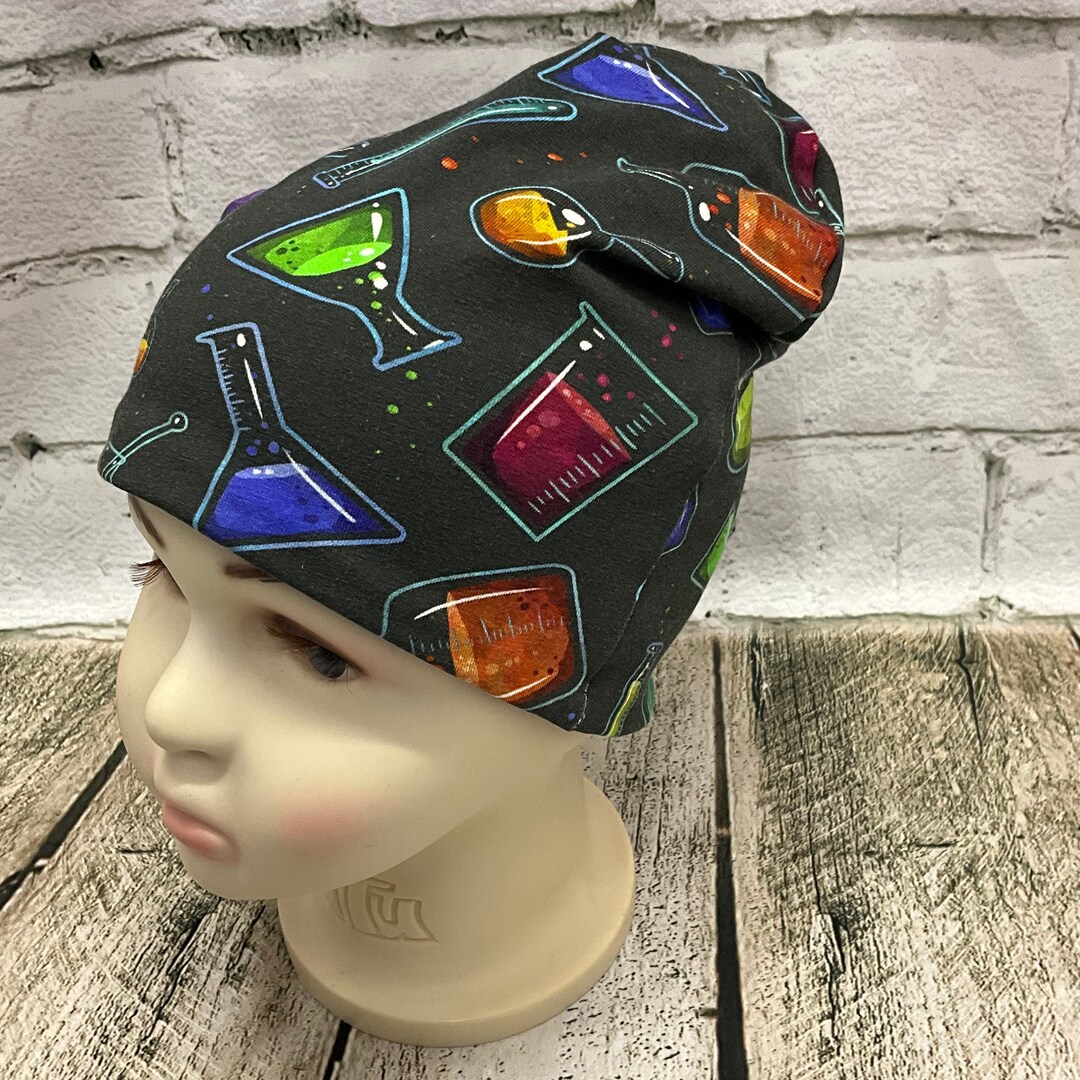 Science Themed Cotton Beanie, Lab Beakers Reversible Slouchy Beanie ...