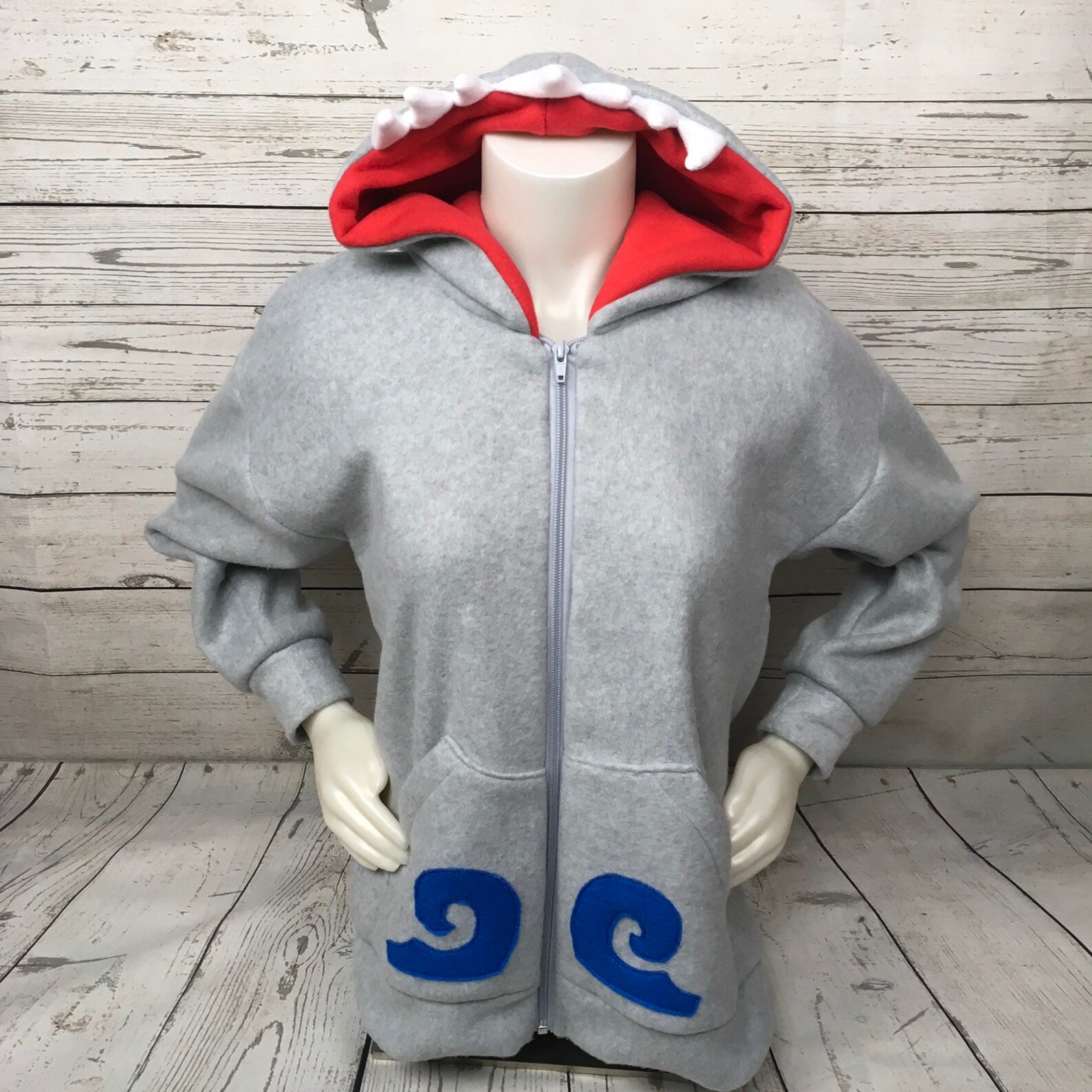 Fleece Shark Adult Sweatshirt, Hooded Shark Sweatshirt, Zip up Adult ...