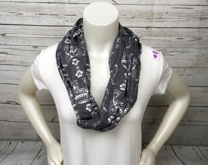 Gray and off White Elephant Knit Infinity Scarf, Long Loop Scarf ...