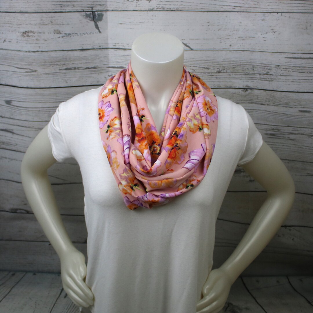 Peach and Lavender Floral Infinity Scarf, Lightweight Peach Scarf ...
