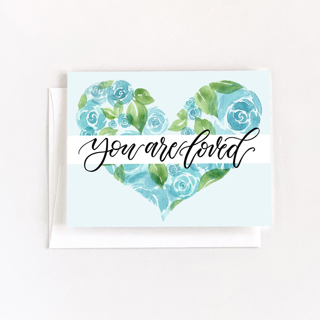 You Are Loved Note Cards, Floral Heart Hand Lettered Greeting Card - Etsy