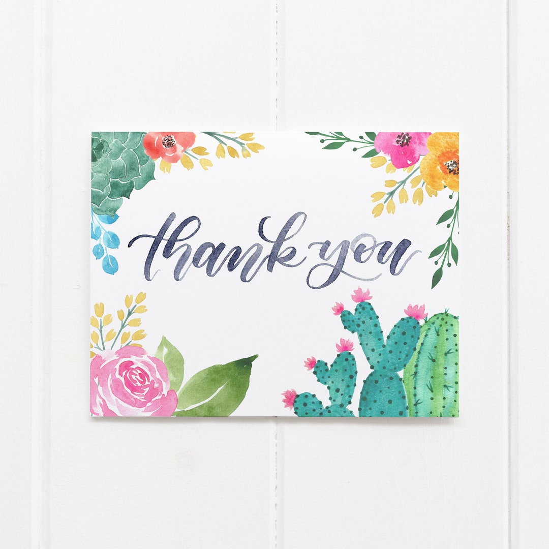 Cacti Floral Thank You Card, Hand Lettered Cactus Greeting Card - Etsy
