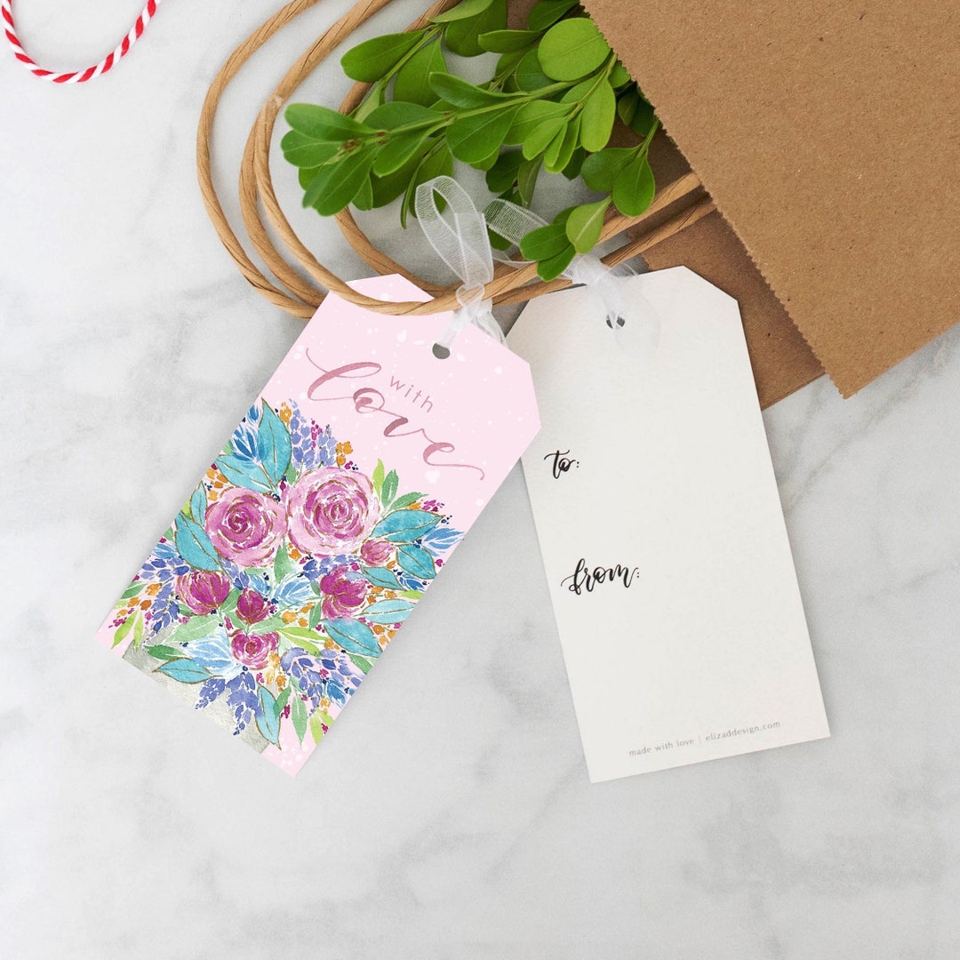 Floral Bouquet With Love Gift Tag, Gift Wrap Tags, Hanging Gift Tags ...