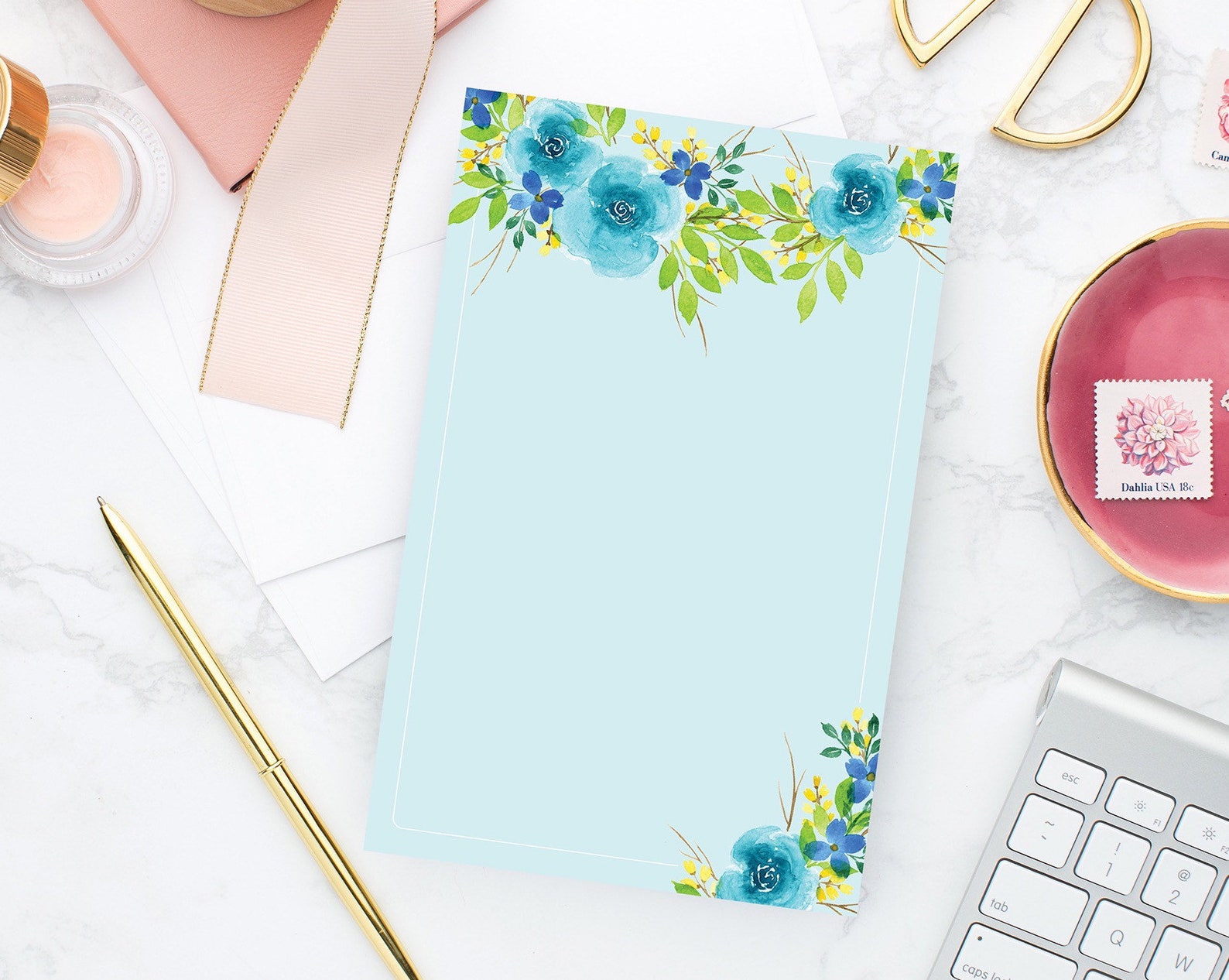 Blue Floral Watercolor Notepad 5.5x8.5 Inch Stationery - Etsy