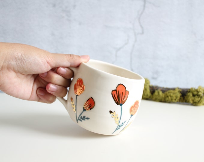 22k California Poppy Mug,gold Mug,procelain Mug,handmade Mug,coffee Mug ...