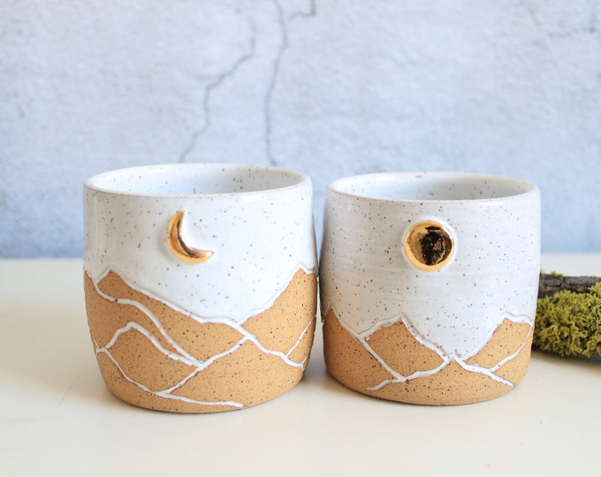 22k Gold Sun and Moon Mug - Mountain Mug- Handmade Mug - Pottery Mug ...