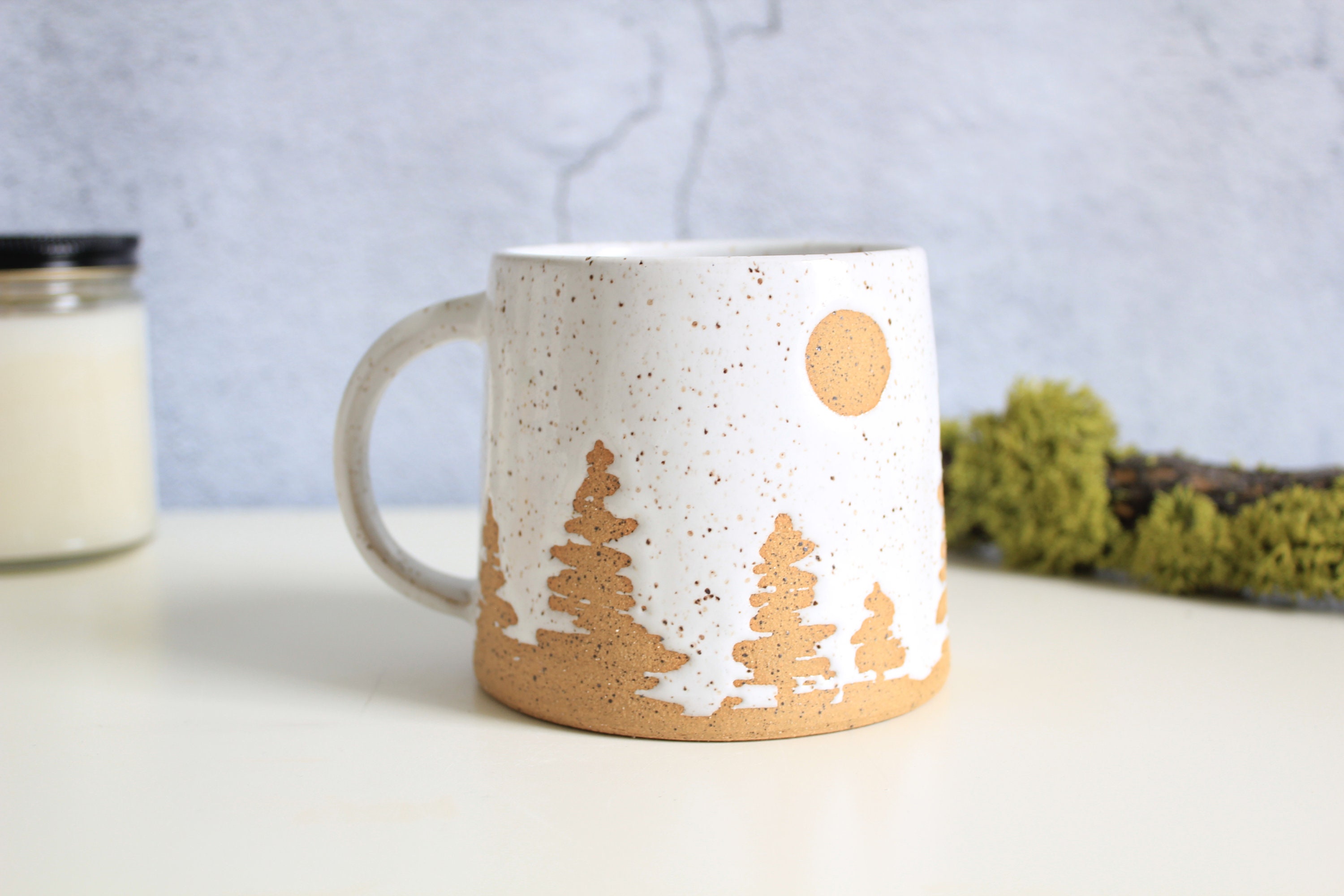 White Pine Tree Mugsnow Night Mugforest Mughandmade - Etsy