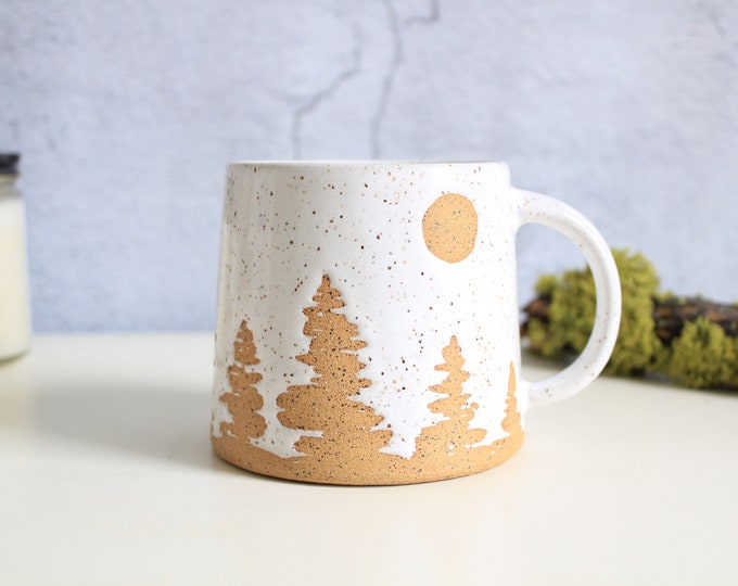 White Pine Tree Mugsnow Night Mugforest Mughandmade - Etsy