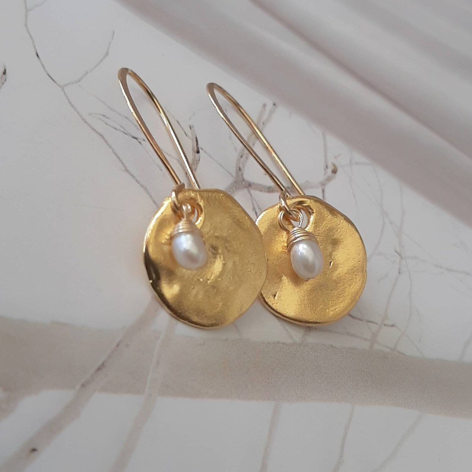 Gold Disc Earrings, Matte Gold Earrings, Dangle Disc Earrings, Simple ... Gold Disc Earrings, Matte Gold Earrings, Dangle Disc Earrings, Simple ...