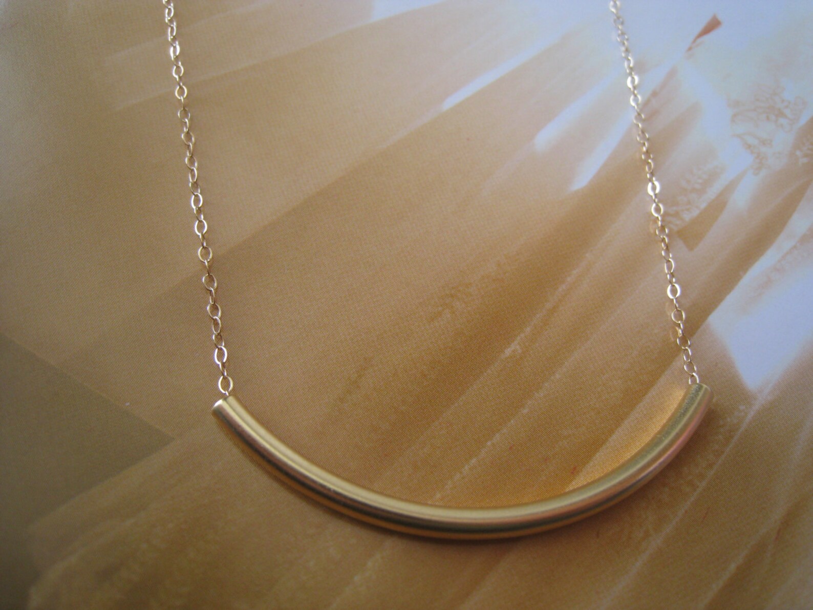 Gold Tube Necklace, Curved Tube Necklace, Simple Gold Necklace, Curved ...