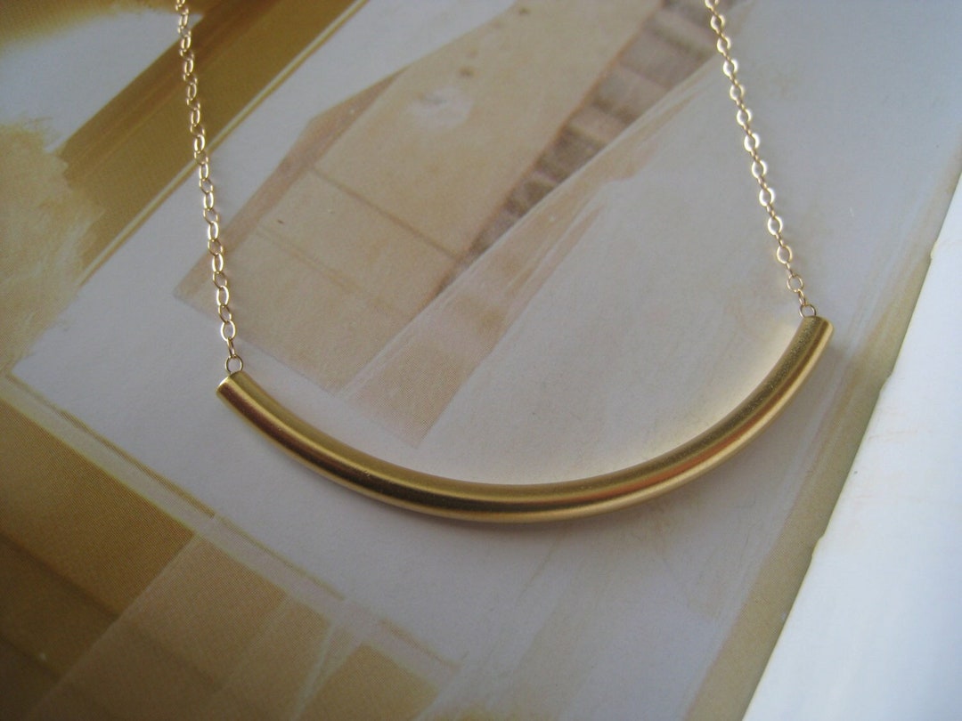 Gold Tube Necklace, Curved Tube Necklace, Simple Gold Necklace, Curved ...