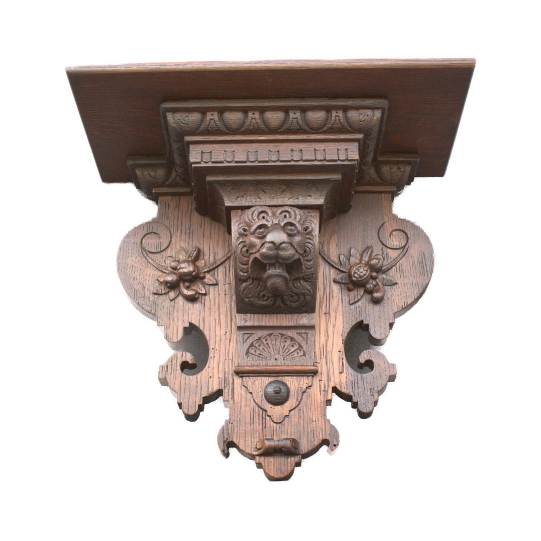 Antique Lions Head Ornate Wood Sculptured Reclaimed Wall Art Hanging ...