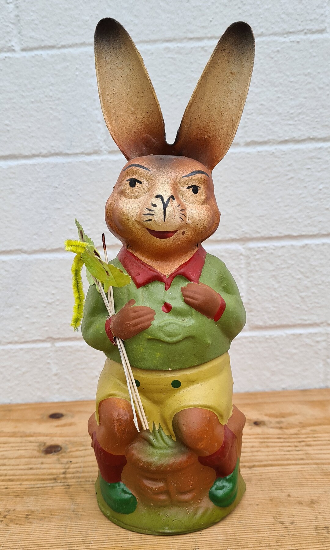 Antique German Paper Mache Easter Bunny With Flower Candy Container ...