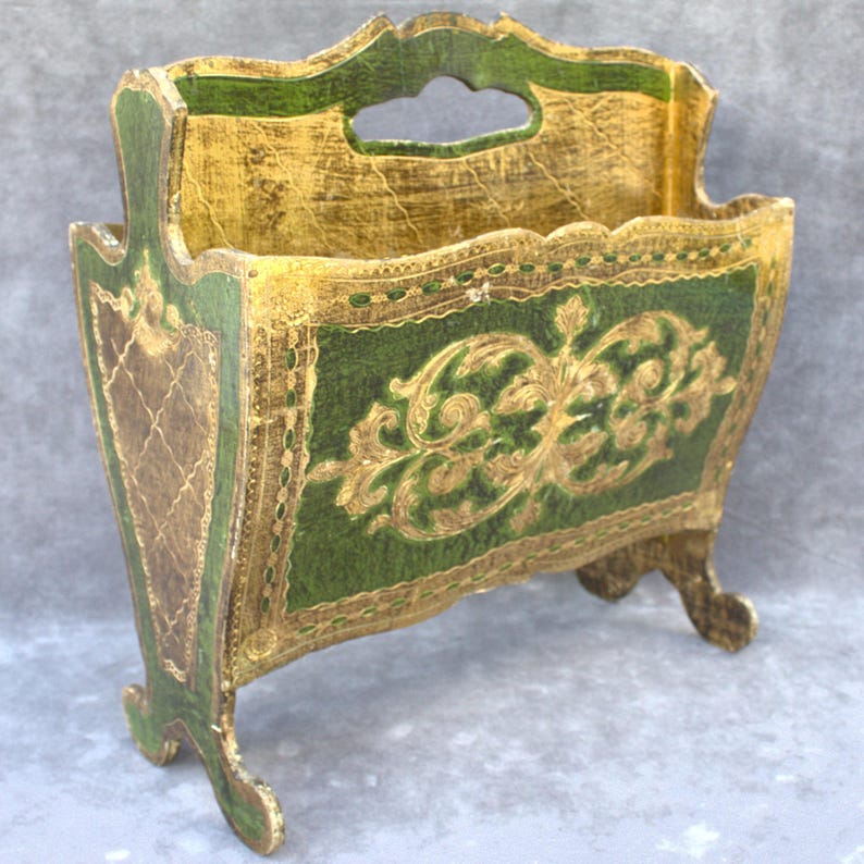 Antique Italian Florentine Magazine Rack in Wood With Gilded Gold ...