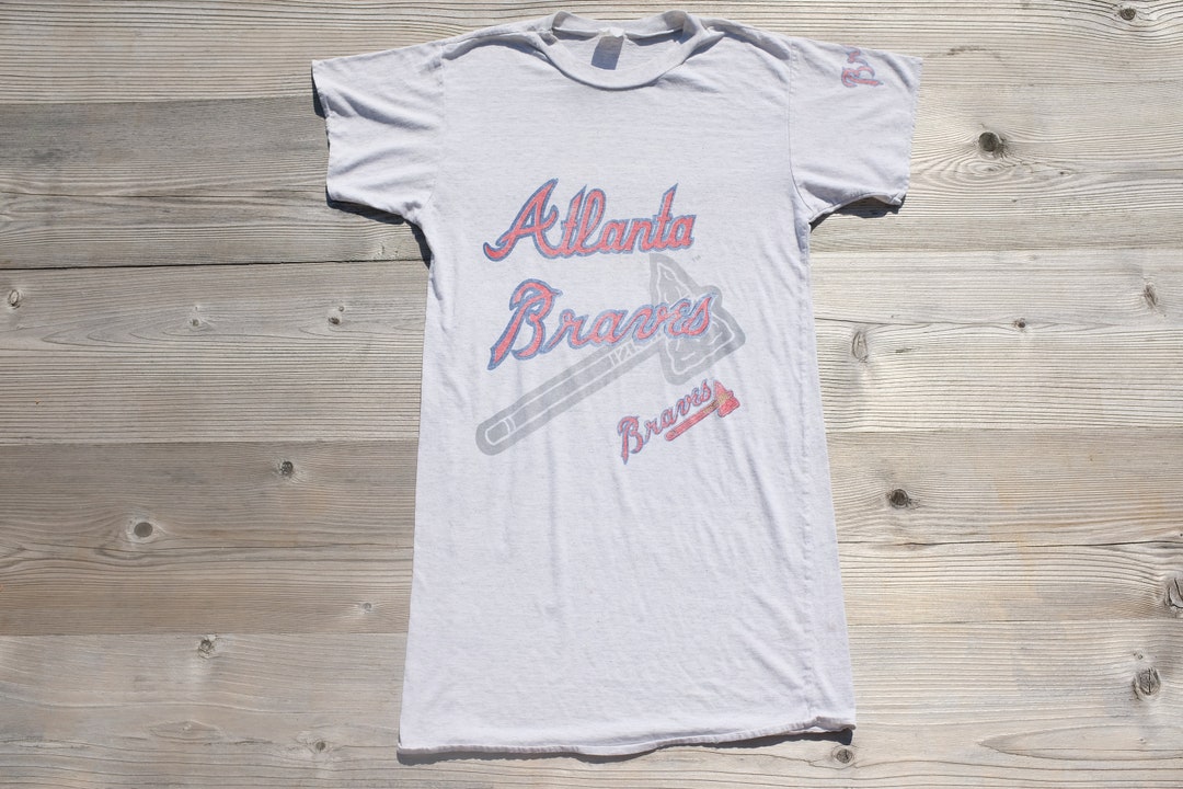 70s 80s 90s VINTAGE Atlanta Braves MLB Baseball Tshirt Heather Grey ...