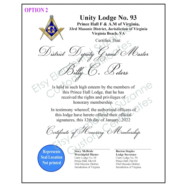 Masons Honorary Member Certificate Freemasons - Etsy