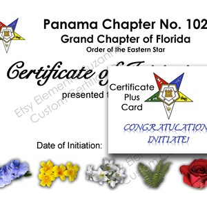 OES Certificate of Initiation Eastern Star - Etsy