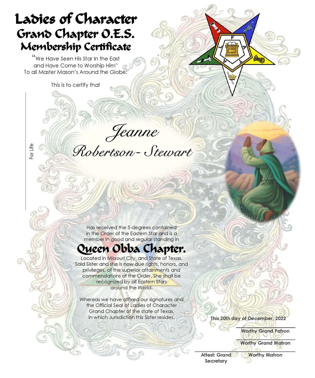 OES Membership Certificate Eastern Star - Etsy